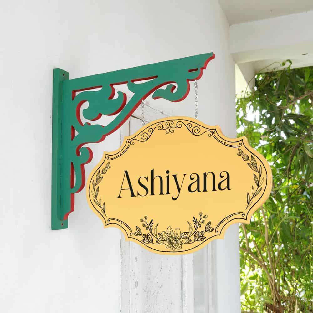 Hand-painted Hanging Name Plate - Green Victorian Yellow Black Border ...