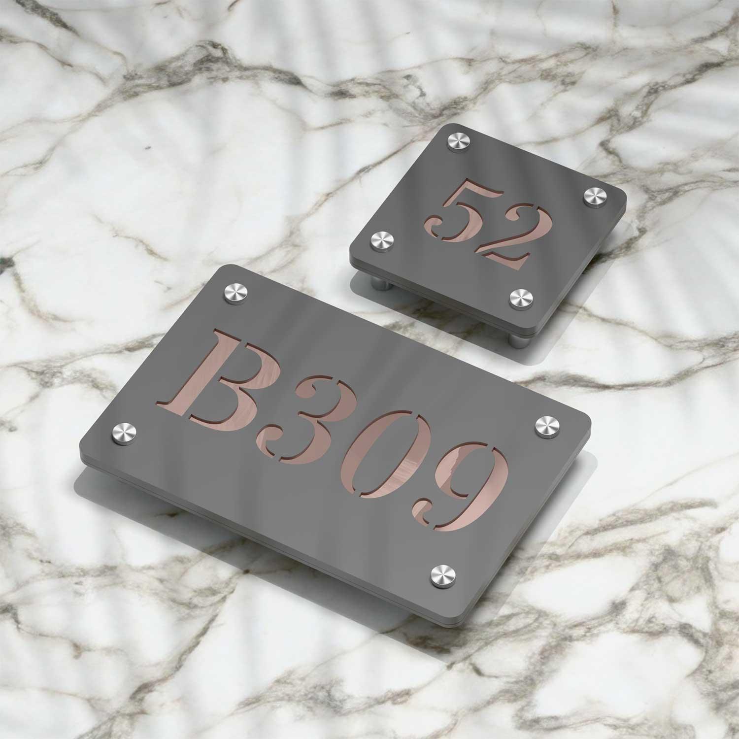 Strata Dualtone Number Sign - Dark Grey & Mirror Rose Gold – Housenama
