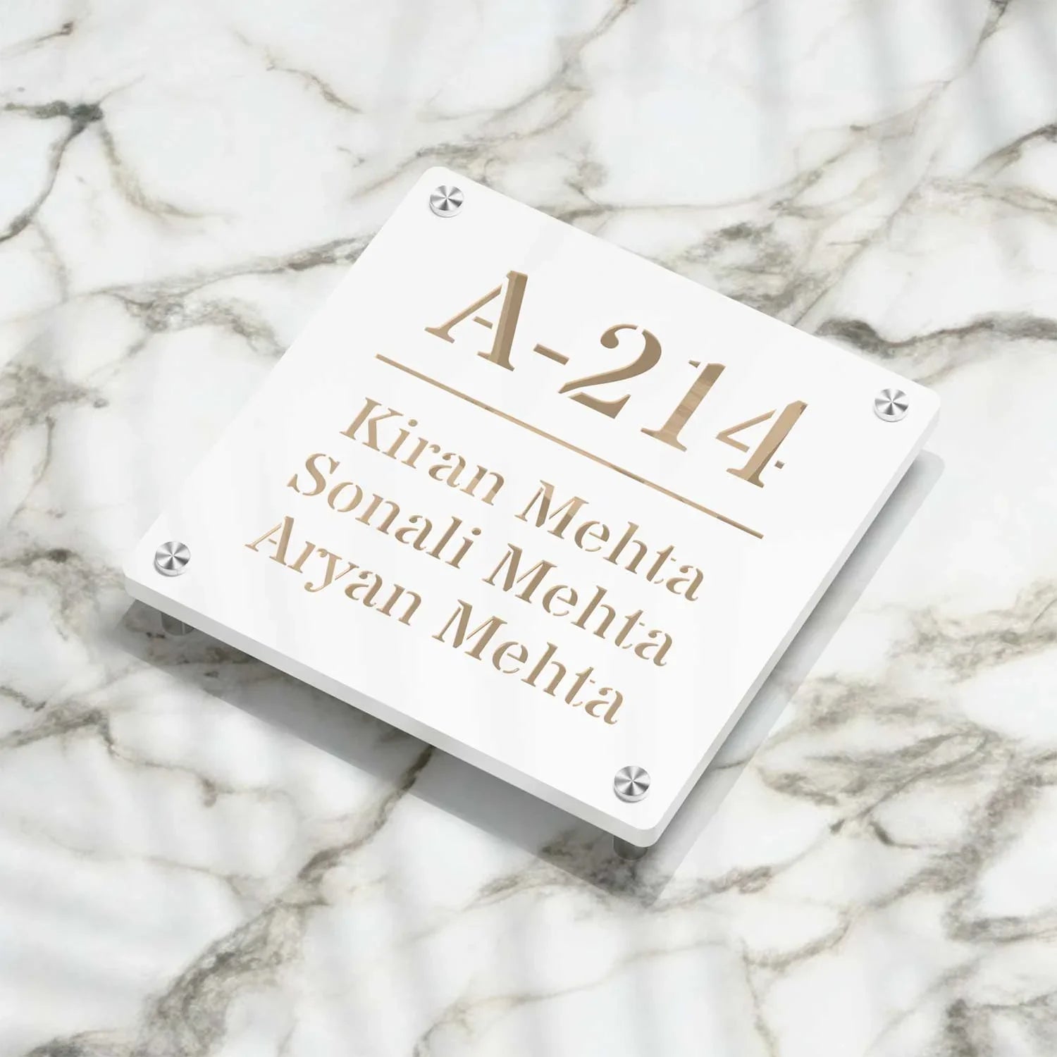 Strata Dualtone Square Nameplate - Matte White & Mirror Gold – Housenama