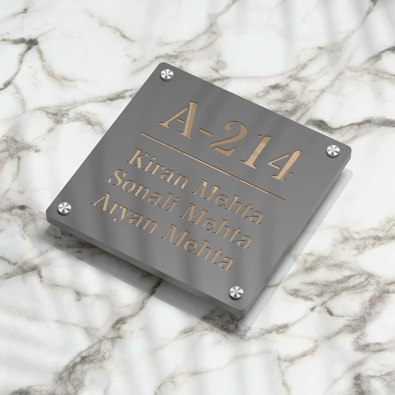 Strata Dualtone Square Nameplate - Dark Grey & Mirror Gold – Housenama