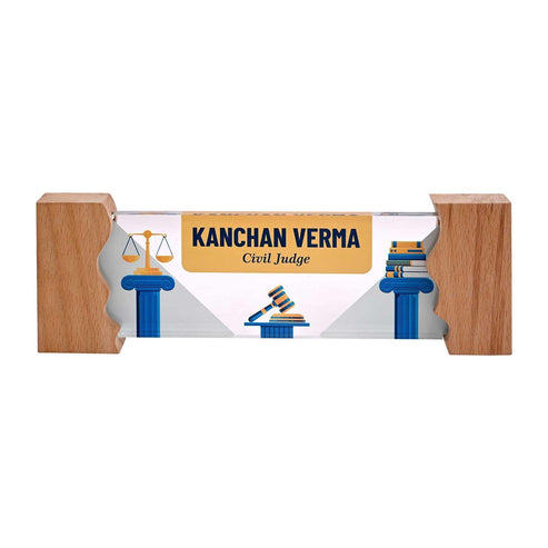 Justice Avenue Desk Name Plate with Wooden Stand | 9x3.5 inch – Housenama