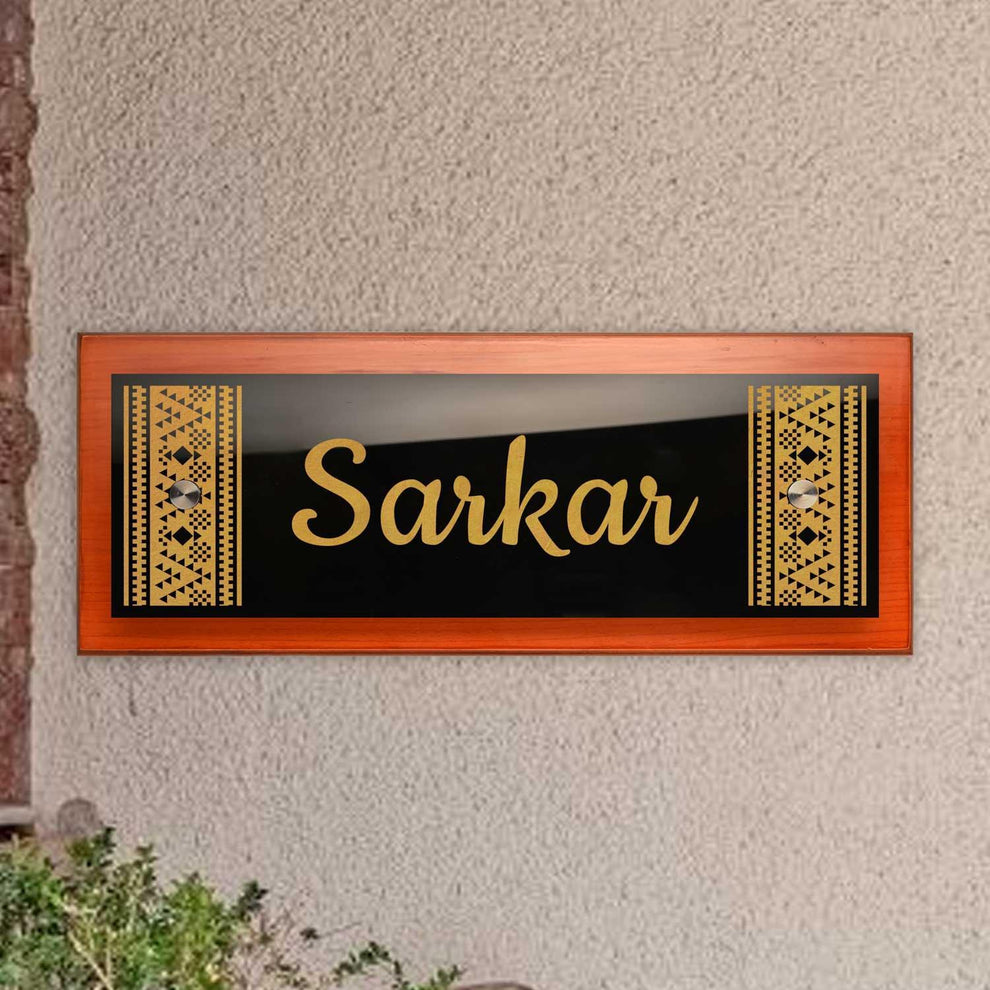 Teak Float Name Plate - Ikat – Housenama