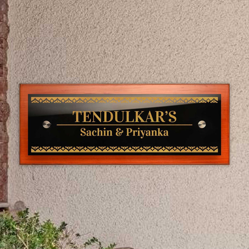 Teak Float Name Plate - Kinara (Madhubani) – Housenama
