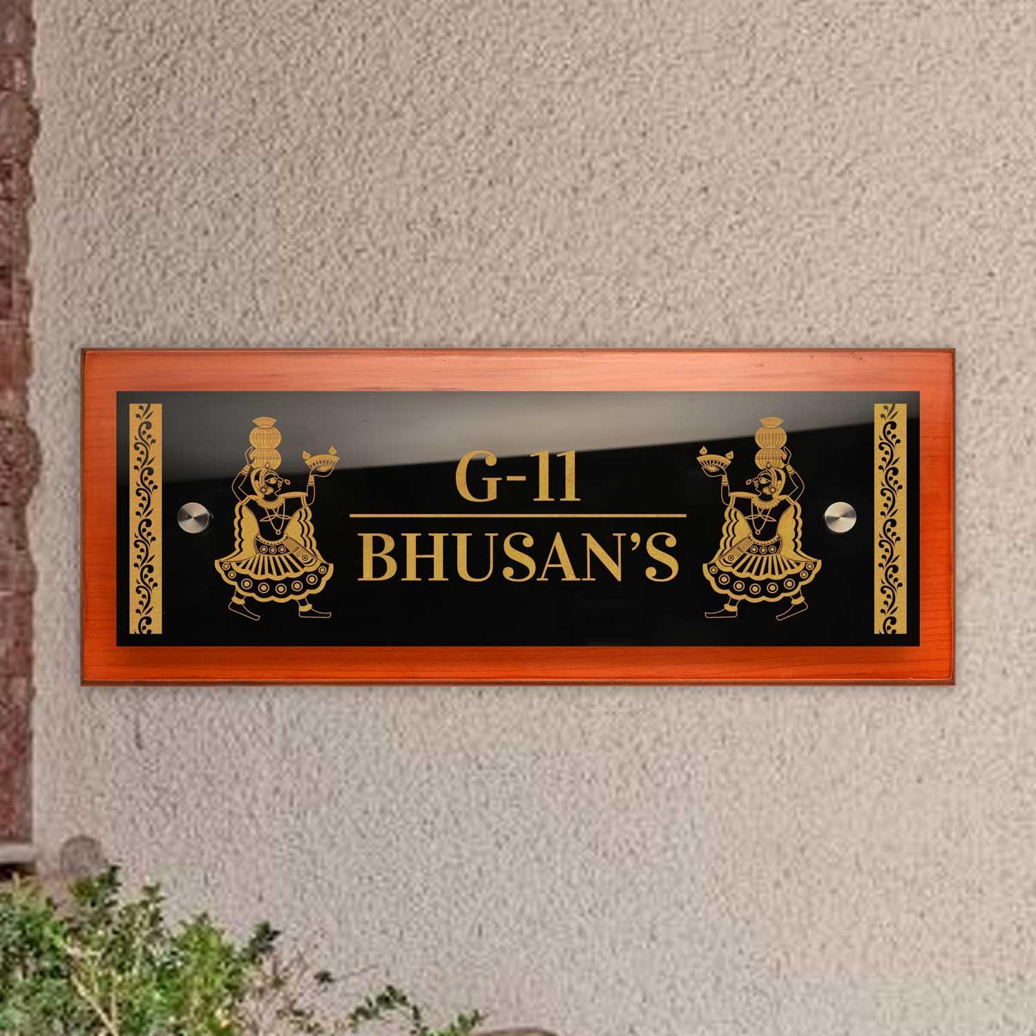 Teak Float Name Plate - Nritya (Phad Art) – Housenama