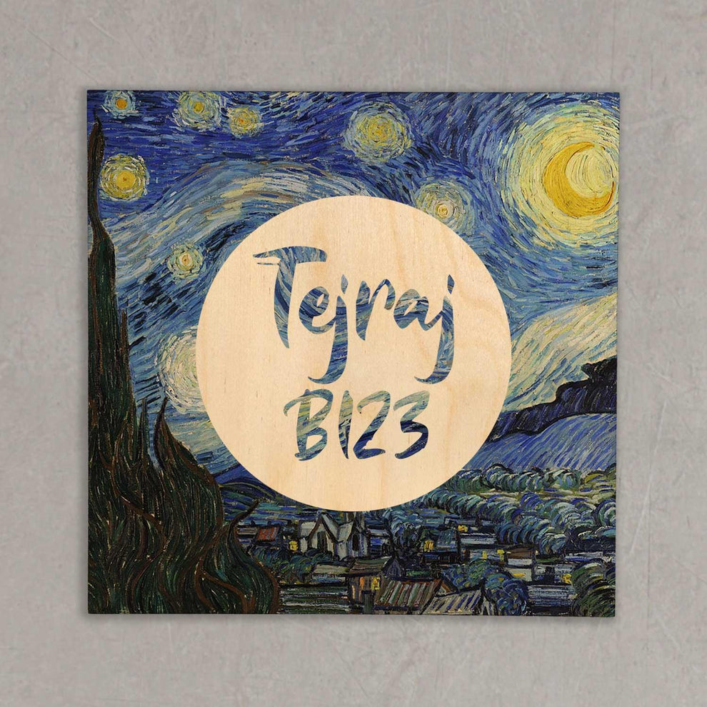 Starry Night Wooden Nameplate | Water-proof | 9x9 inch – Housenama