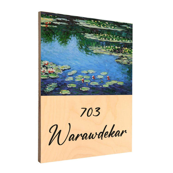 Water Lilies Wooden Nameplate | Water-proof | 8x12 inch – Housenama