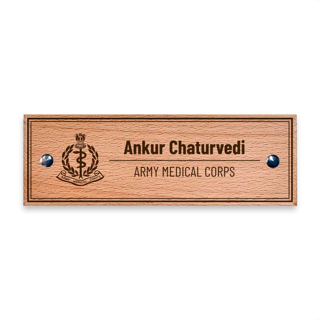 Wooden Name Plate - Army Medical Corps (AMC) – Housenama