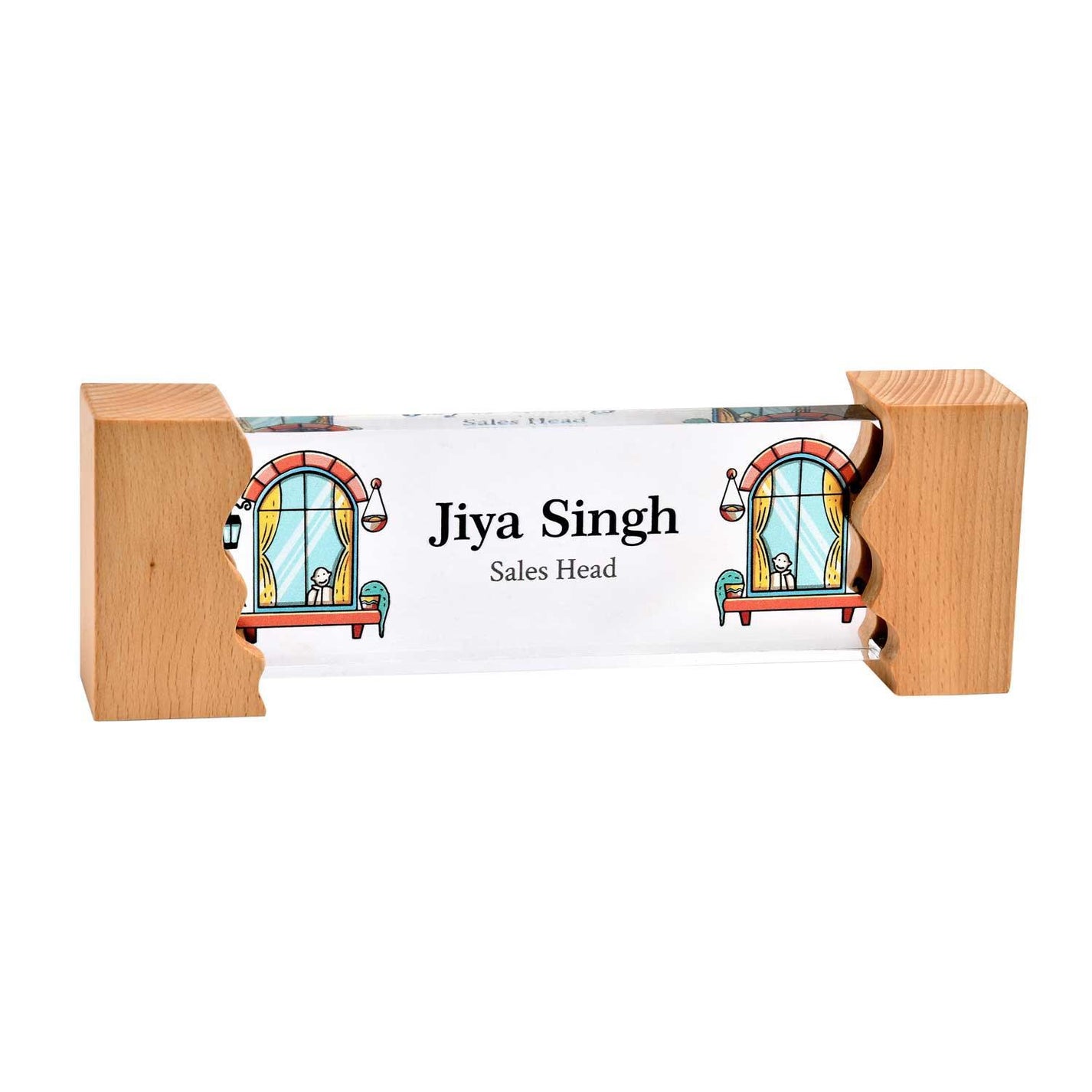 Arched Windows Desk Name Plate with Wooden Stand 9x3.5 inch – Housenama