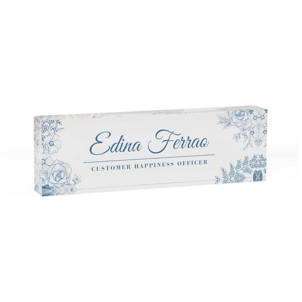 Blue Blossoms Desk Name Plate 8x2.5x1 inch Clear Acrylic Block – Housenama