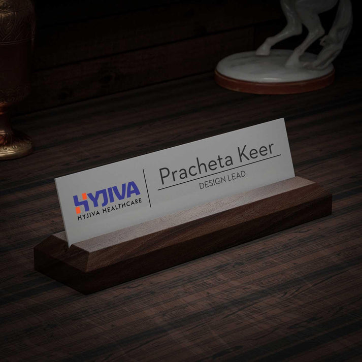 Excelus Office Desk Name Plate with Custom Logo – Housenama