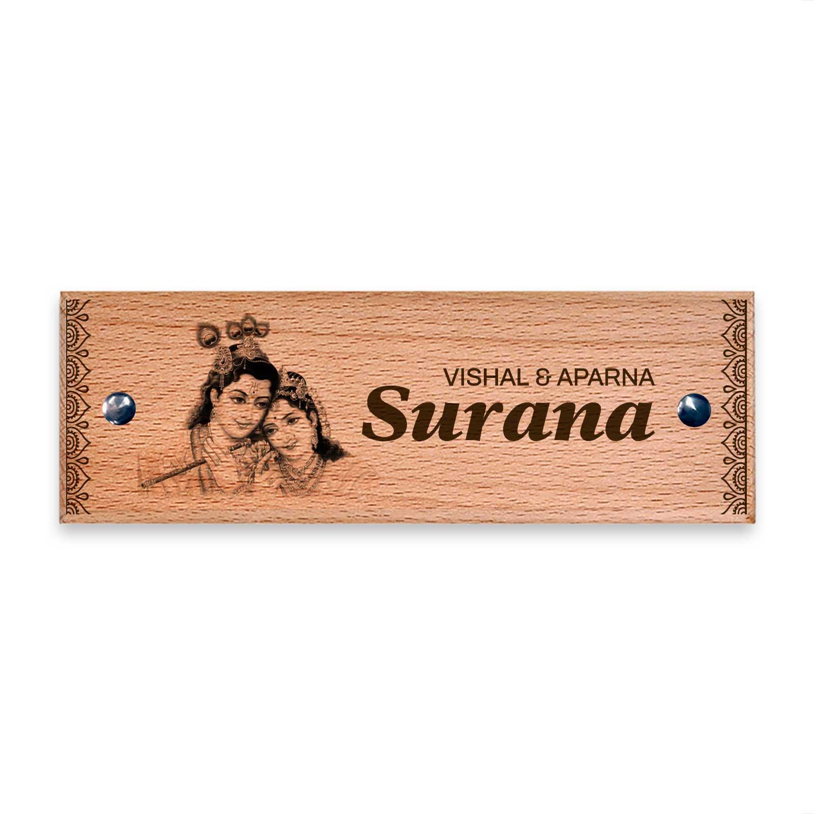 Radha Krishna Wooden Name Plate Water-resistant – Housenama