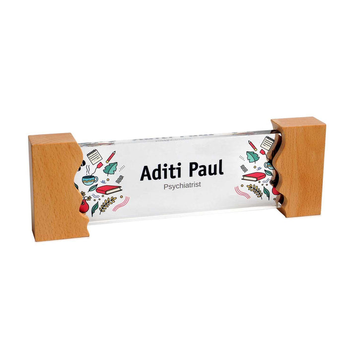 Stationery State Desk Name Plate with Wooden Stand 9x3.5 inch – Housenama