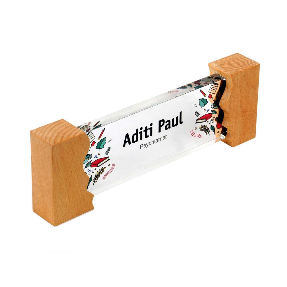 Stationery State Desk Name Plate with Wooden Stand 9x3.5 inch – Housenama